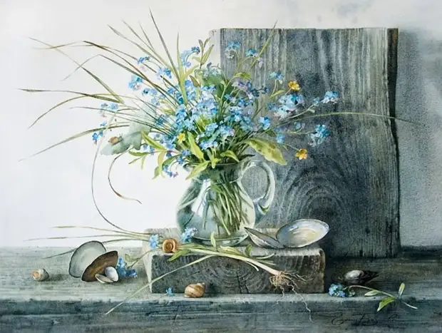 Aquarellen van de kunstenaar Bazanova Elena. Hoe de bloemen bloeien