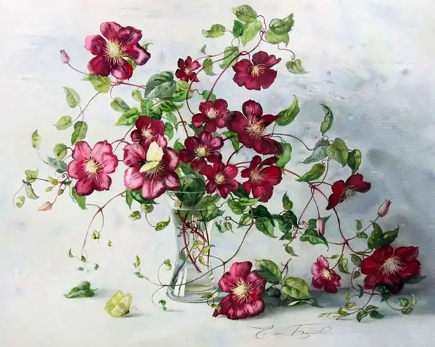 Aquarellen van de kunstenaar Bazanova Elena. Hoe de bloemen bloeien