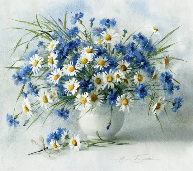 Aquarellen van de kunstenaar Bazanova Elena. Hoe de bloemen bloeien