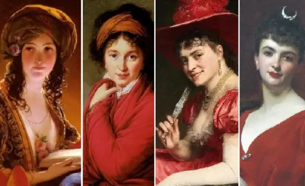 Mulheres de vermelho nas pinturas de artistas de diferentes épocas. Vermelho é amor, isso é sangue, isso é o demônio furioso!