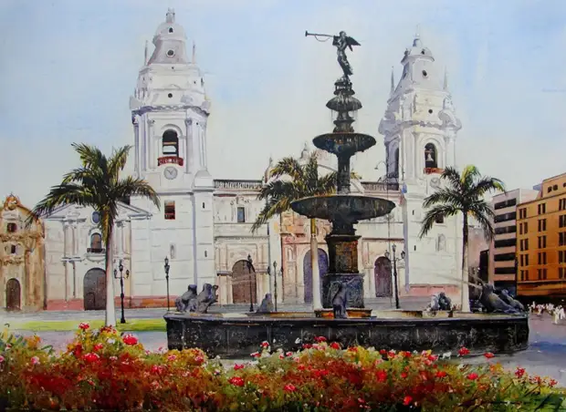 Og på hvert torg er det lyse blomster ... Kunstner fra Peru Guzman Emilio Huanca Yanariko