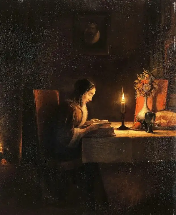 Umjetnik Petrus van Schendel (1806 - 1870). Dok svijeća gori