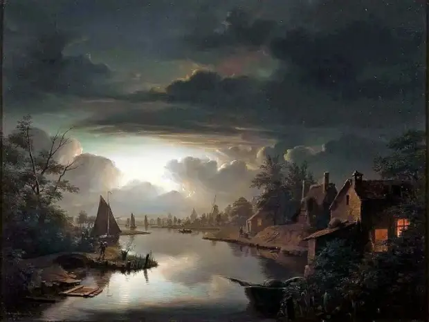 វិចិត្រករ Petrus van Schendel (១៨០៦ - ១៨៧០) ។ ខណៈពេលដែលទៀនកំពុងឆេះ