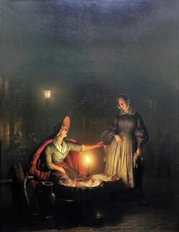 វិចិត្រករ Petrus van Schendel (១៨០៦ - ១៨៧០) ។ ខណៈពេលដែលទៀនកំពុងឆេះ