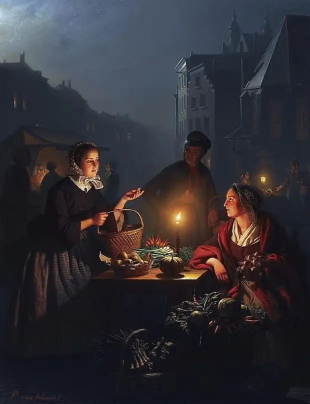 វិចិត្រករ Petrus van Schendel (១៨០៦ - ១៨៧០) ។ ខណៈពេលដែលទៀនកំពុងឆេះ