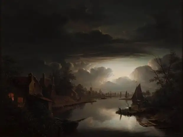 វិចិត្រករ Petrus van Schendel (១៨០៦ - ១៨៧០) ។ ខណៈពេលដែលទៀនកំពុងឆេះ