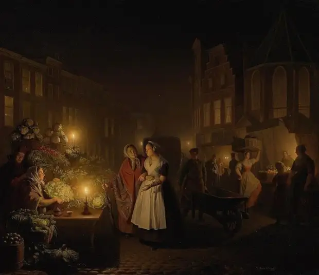 ศิลปิน Petrus van Schendel (1806 - 1870) ในขณะที่เทียนกำลังไหม้