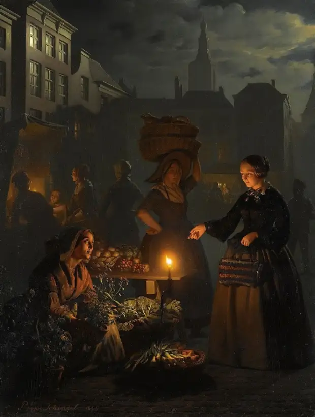 Artist Petrus van Schendel (1806 - 1870). Tra bod y gannwyll yn llosgi