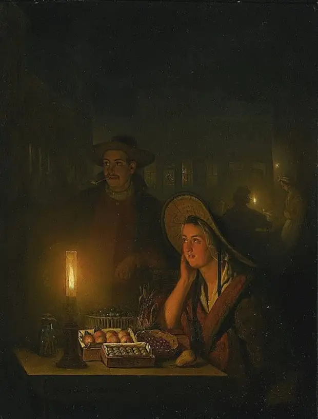 Rəssam Petrus van Schendel (1806 - 1870). Şam yanarkən