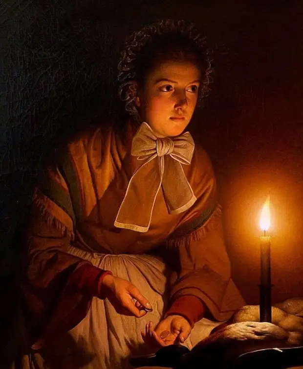 វិចិត្រករ Petrus van Schendel (១៨០៦ - ១៨៧០) ។ ខណៈពេលដែលទៀនកំពុងឆេះ