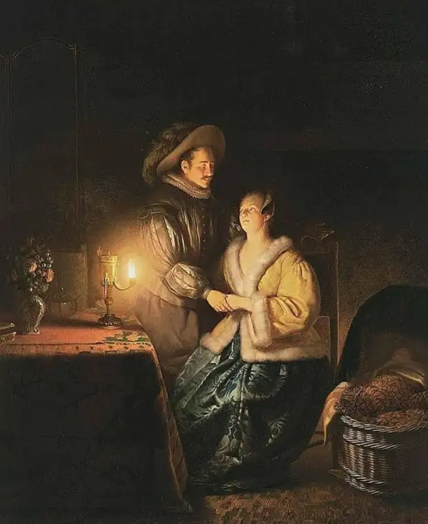 Artist Petrus van Schendel (1806 - 1870). Tra bod y gannwyll yn llosgi