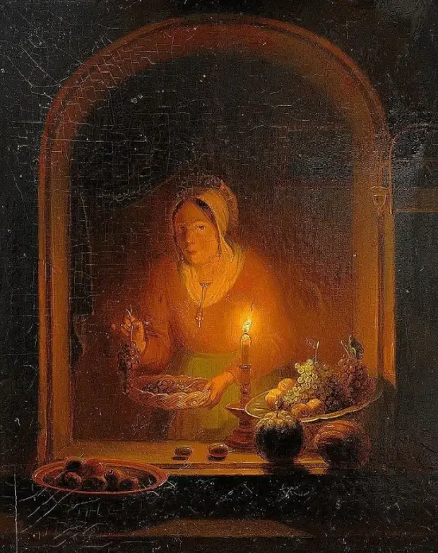 វិចិត្រករ Petrus van Schendel (១៨០៦ - ១៨៧០) ។ ខណៈពេលដែលទៀនកំពុងឆេះ