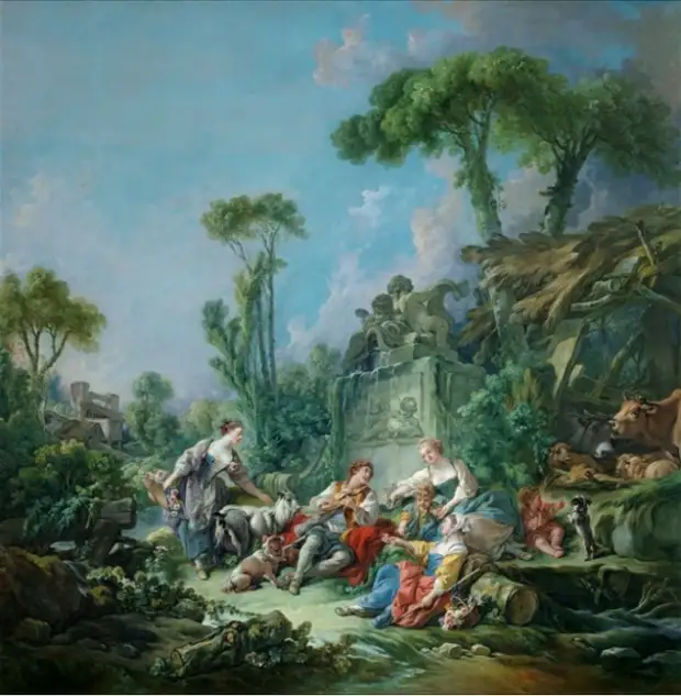 Ang idyll ni Shepherd. May-akda: Francois Boucher.