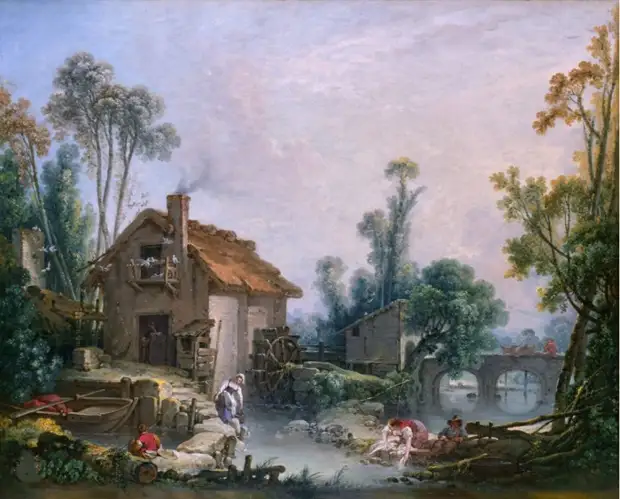 Landskab med en vandmølle. Forfatter: Francois Boucher.