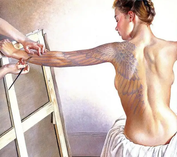 Umělec Francine Van Hove. A ta žena je Francouzka, vážná a milá