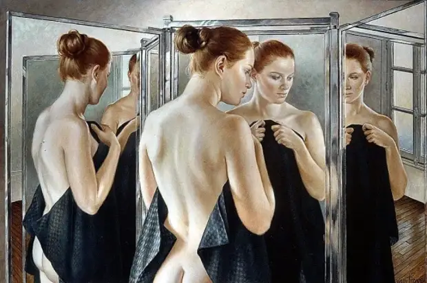 Umělec Francine Van Hove. A ta žena je Francouzka, vážná a milá