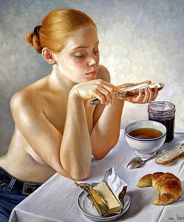 Umělec Francine Van Hove. A ta žena je Francouzka, vážná a milá