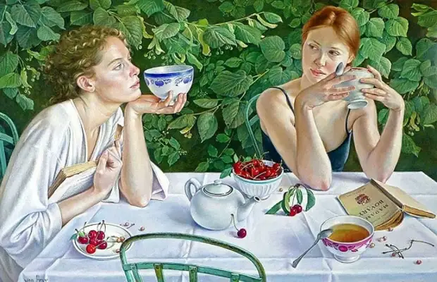 Umělec Francine Van Hove. A ta žena je Francouzka, vážná a milá