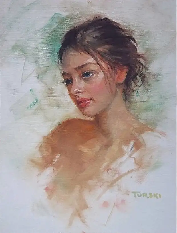 Artist Karol Turski. Kuma shuɗi idanu da ja wardi