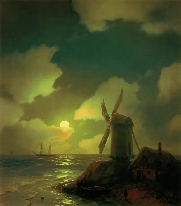 Cối xay trên bờ biển 1851 50h57. Ivan Constantinovich Aivazovski