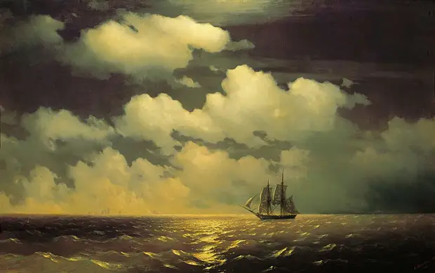 Brig Mercury, setelah mengalahkan dua kapal Turki, bertemu dengan skuadron Rusia pada tahun 1848. Ivan Konstantinovich Aivazovsky