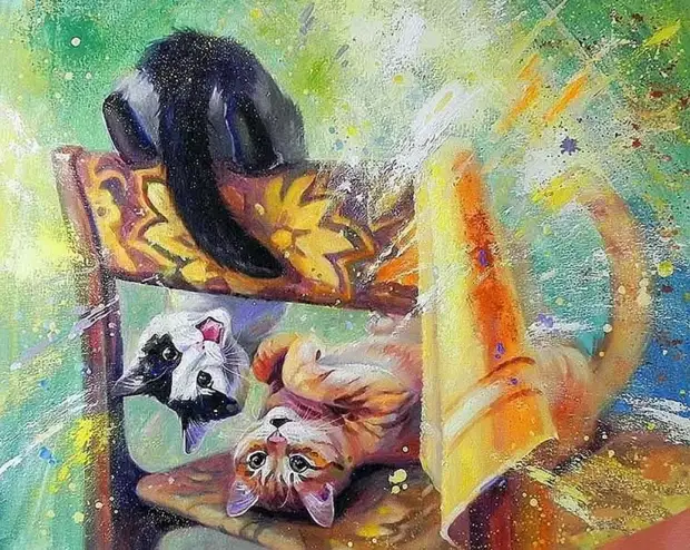 Artista Julia Nepriyatel. Meu gato está ronronando maravilhosos contos de fadas