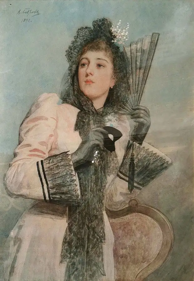 Artista Victor Bobrov (1842-1918). Cabeças femininas encantadoras