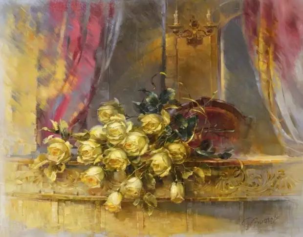 Artist Rimma Vyugova. Under the blue sky, there is a city of gold