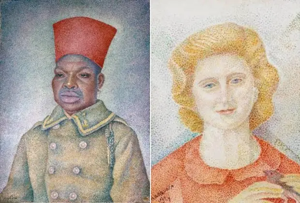 Marevna. Izquierda: soldado senegalés, 1932. Derecha: María con un pájaro