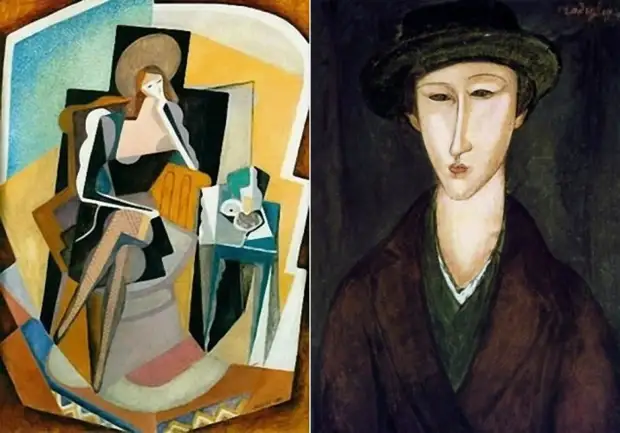 Izquierda: Marevna. Autorretrato con naturaleza muerta, 1917. Derecha: A. Modigliani. Retrato de Marevna, 1919
