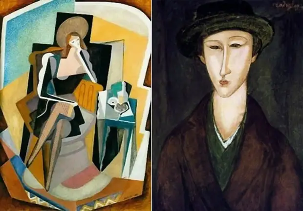 Ka ho le letšehali - Marevna. Setšoantšo se ikemetseng se nang le bophelo, 1917. Ka ho le letona - A. Modigliani. Setšoantšo sa Marevna, 1919