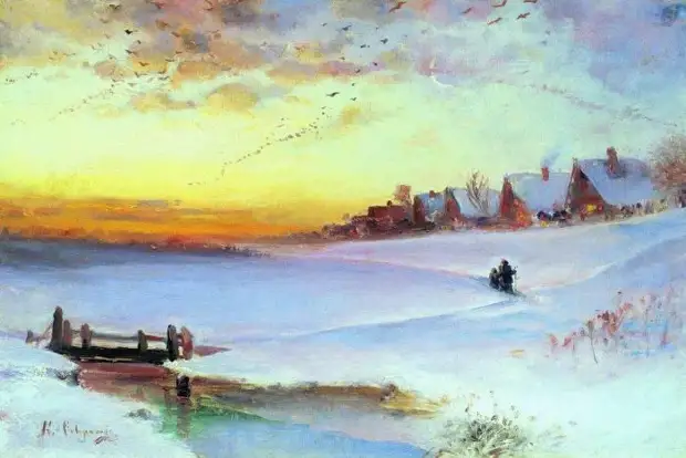 Alexey Savrasov, ទេសភាពរដូវរងារ, រលាយ។ ឆ្នាំ ១៨៩០