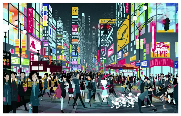 Time Square. Illustration von Eda Kaban.