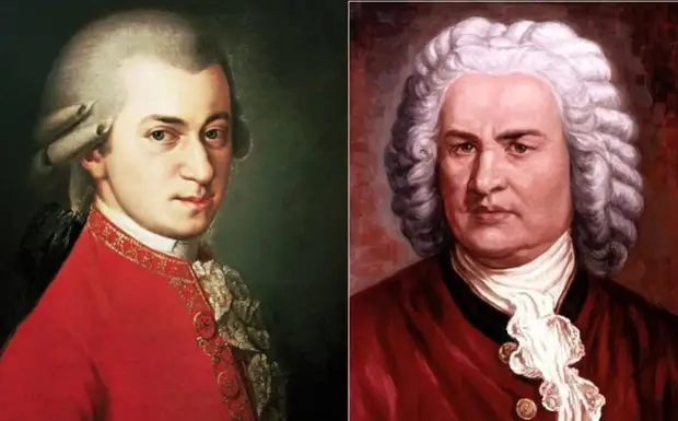 Great composers Wolfgang Amadeus Mozart and Johann Sebastian Bach.