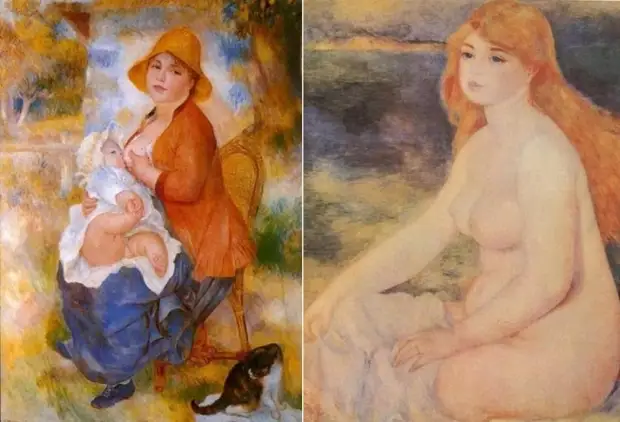 Auguste Renoir. Stânga - * Maternitate *, 1886. Dreapta - * Scăldător blond *, 1880-1882