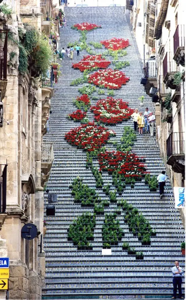 Todos os anos, no dia 25 de julho, em homenagem ao dia do santo padroeiro da cidade de San Giacomo, as escadas são decoradas com flores e velas de forma a criar um desenho de várias dezenas de metros.