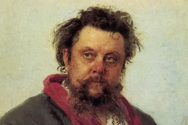 I. Repin. Potret komposer M.P. Mussorgsky, 1881. Fragmen