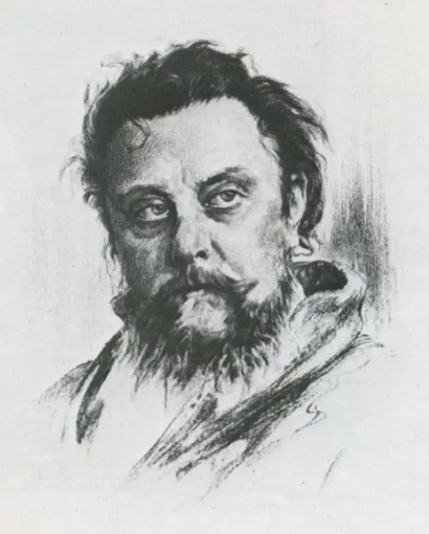 I. Repin. Teikning fyrir mynd af MP Mussorgsky