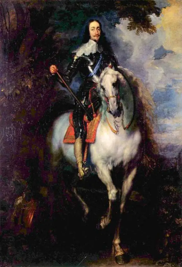 Picha ya Mfalme Charles I wa Uingereza akiwa juu ya farasi, 1635. Na Antoon van Dyck.