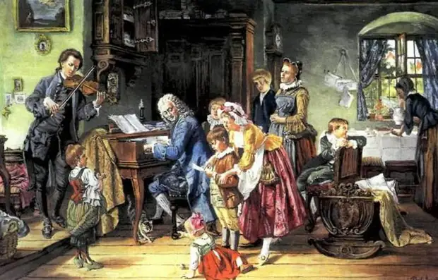 Johann Sebastian Bach le ba lelapa la hae. Setšoantšo: tumblr.com