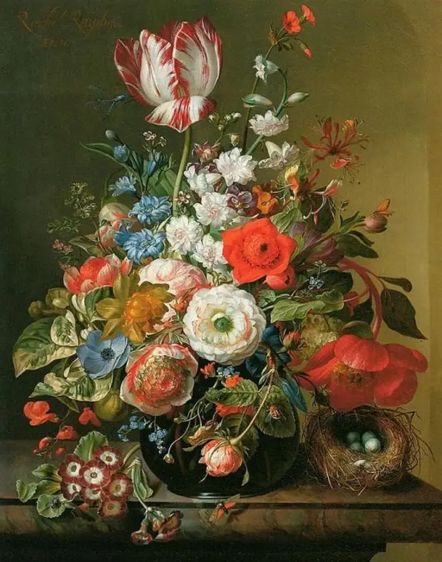 Mawaƙi Rachel Ruysch (1664 - 1750). Baroque har yanzu yana rayuwa