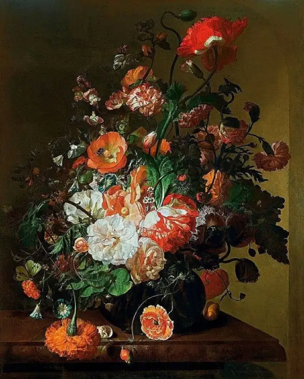 ສິລະປິນ Rachel Ruysch (1664 - 1750). Baroque ຍັງມີຊີວິດຢູ່