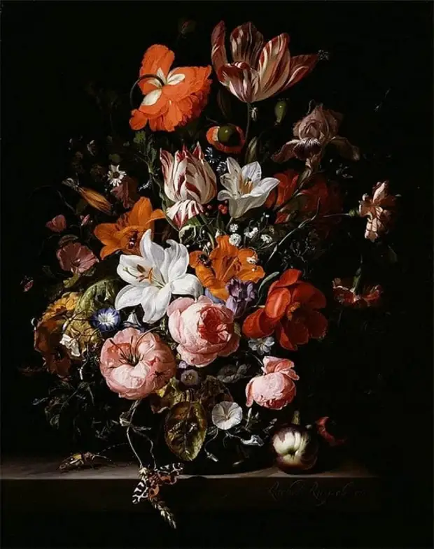 ສິລະປິນ Rachel Ruysch (1664 - 1750). Baroque ຍັງມີຊີວິດຢູ່