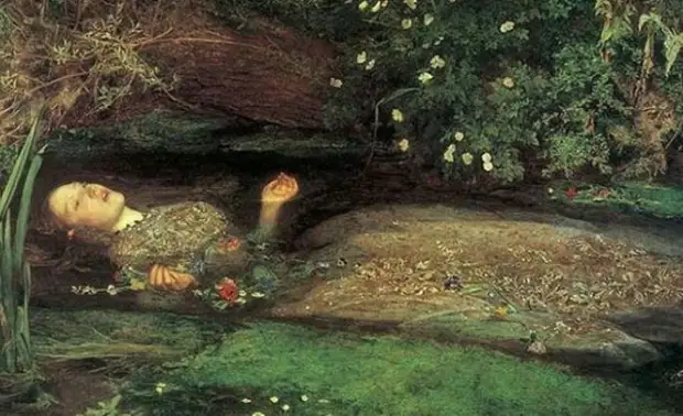 A John Everett Millais. Ophelia, 1852. Tsatanetsatane