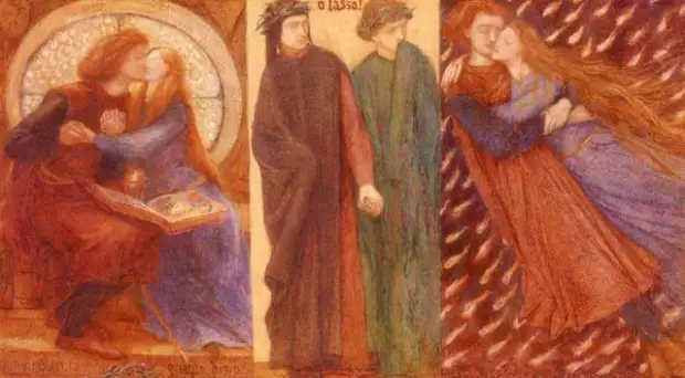 Dante Gabriel Rossetti. Triptih * Paolo i Francesca da Rimini *, 1855