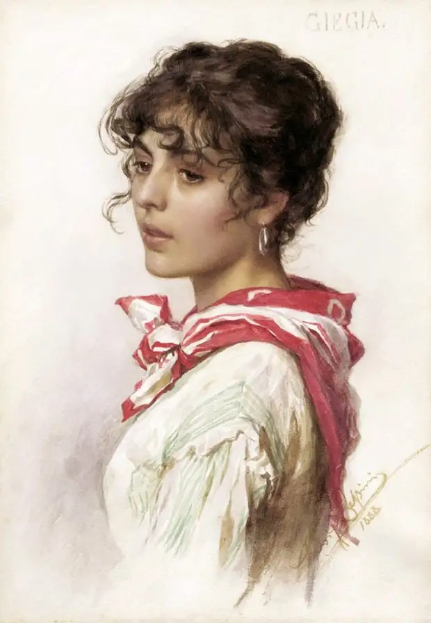 Aina ya Watercolor-Genre-Portrait ... Ludwig Johann Passini (Austrian, 1832-1903)