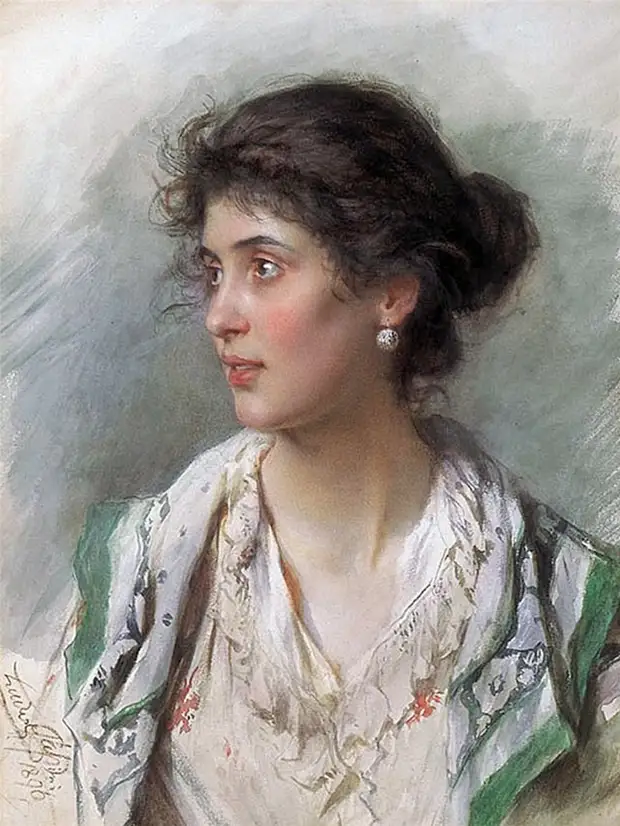 Watercolor-Genre-Portrait ... Ludwig Johann Passini (Austrian, 1832-1903)