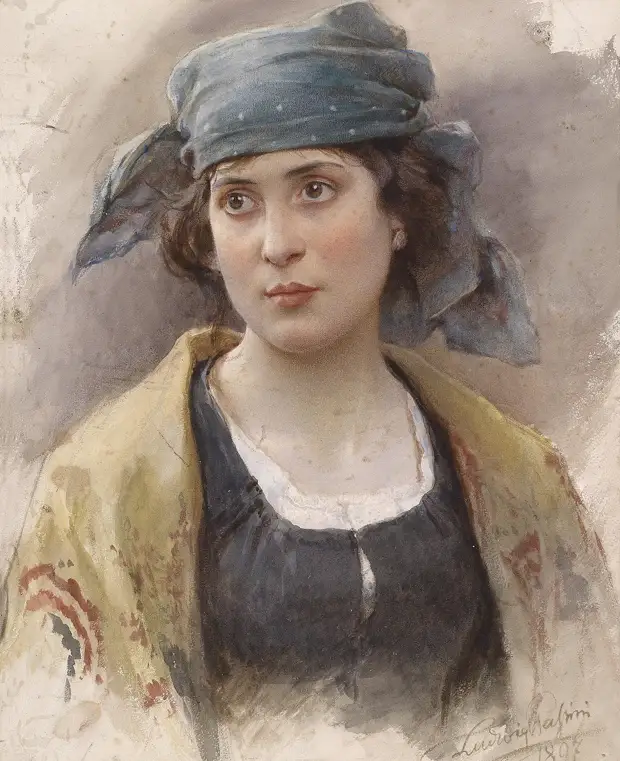 Watercolor-Stil-Portrait ... Ludwig Johann Passini (Ostralyen, 1832-1903)