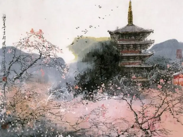 Paisagens em aquarela do artista chinês Liu Maoshan