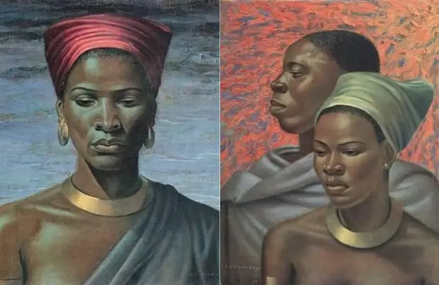 Tretchikov viviu en Sudáfrica uns 60 anos e a miúdo representaba aos veciños nas súas pinturas